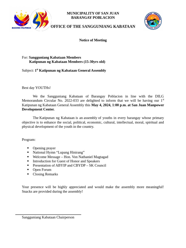 KK Assembly Letter | PDF