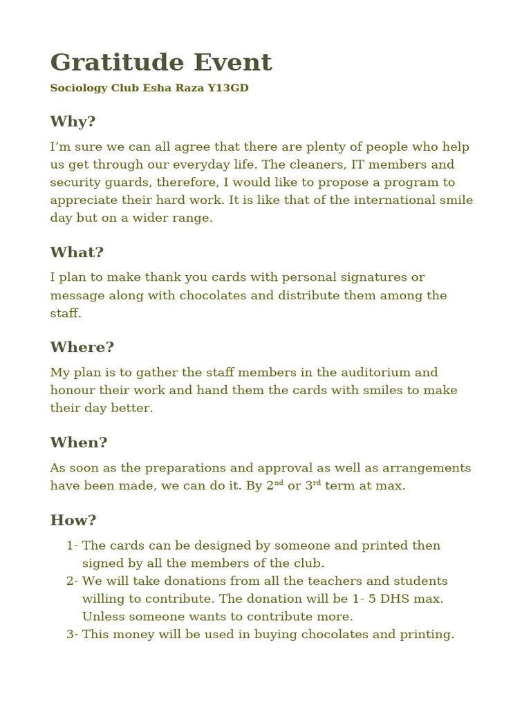 Gratitude Event Plan Report | PDF