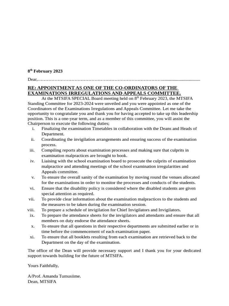 MTSIFA Committee Appointment Letters | PDF