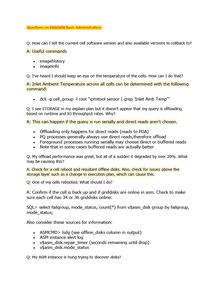 Basic Questions and Answers For Exadata Admin's | PDF | Cache (Computing) | Computer Science