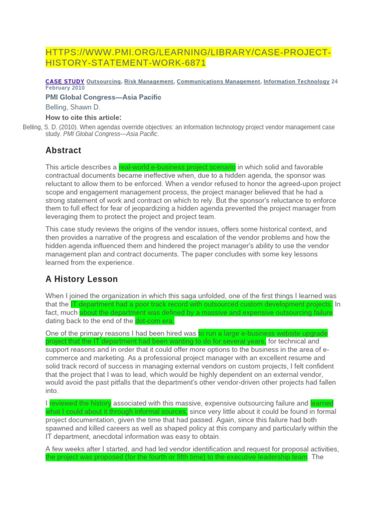 case study vendors PM | PDF | Outsourcing | Scope (Computer Science)