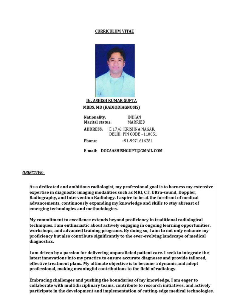 Dr. Ashish Kumar Gupta's CV | PDF | Radiology | Medical Ultrasound