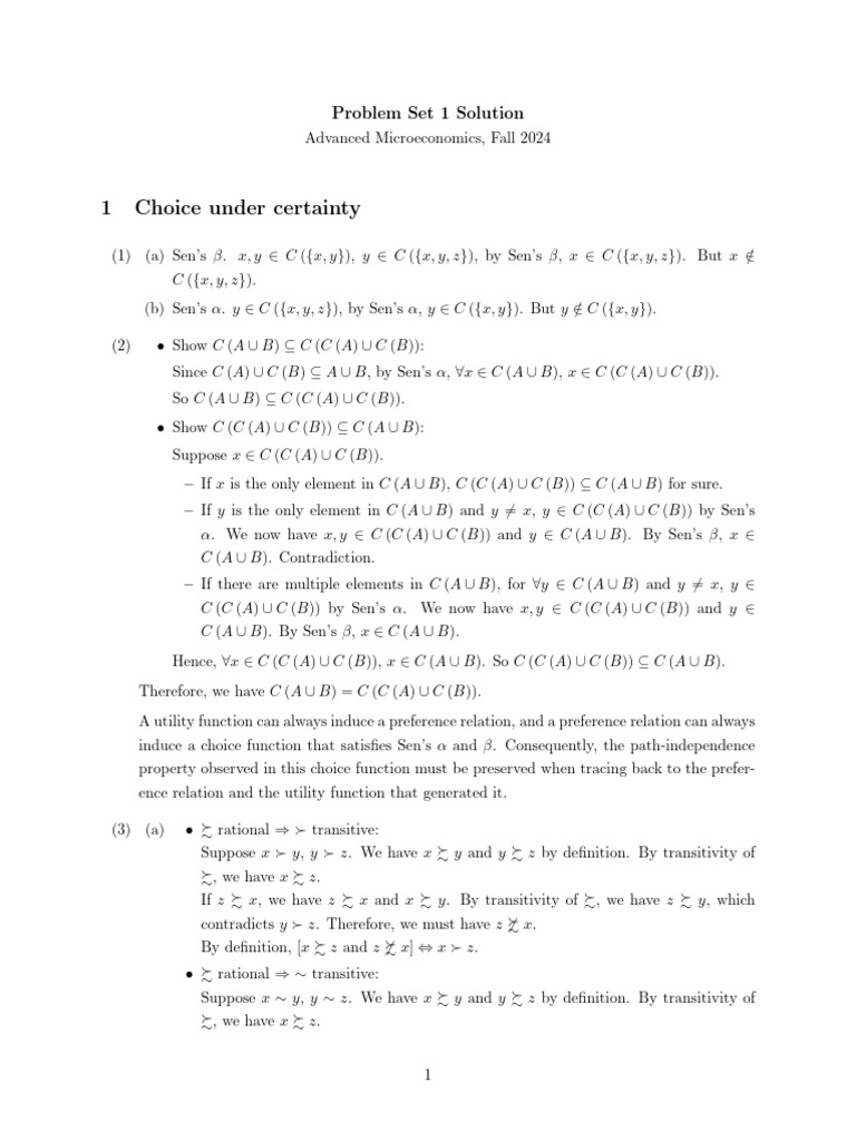 ECON4211 PS1 Sol 2024F | PDF | Mathematics | Mathematical Analysis