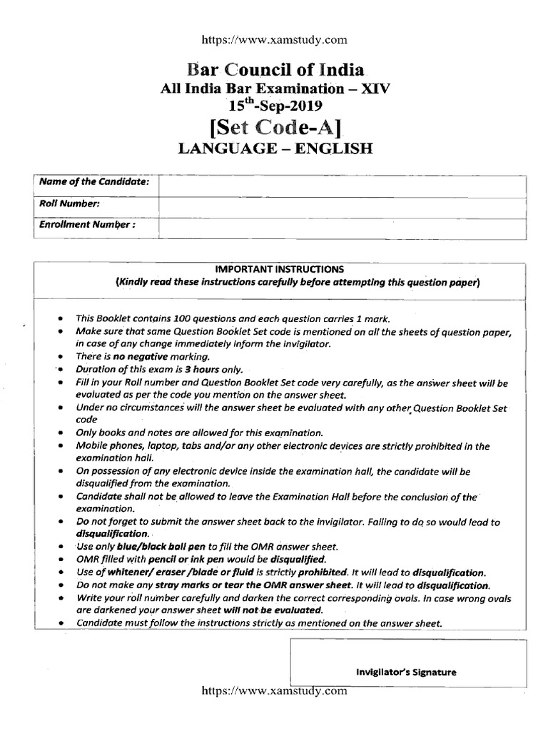 Aibe Question Paper 14 Set A | PDF