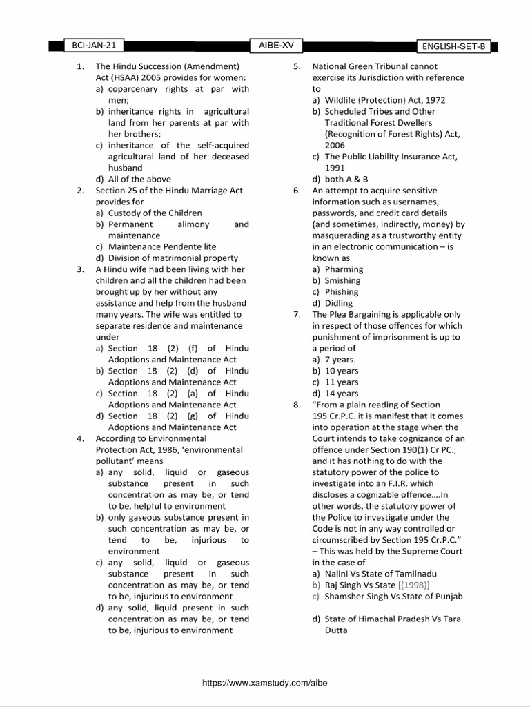 Aibe Question Paper 15 Set B | PDF