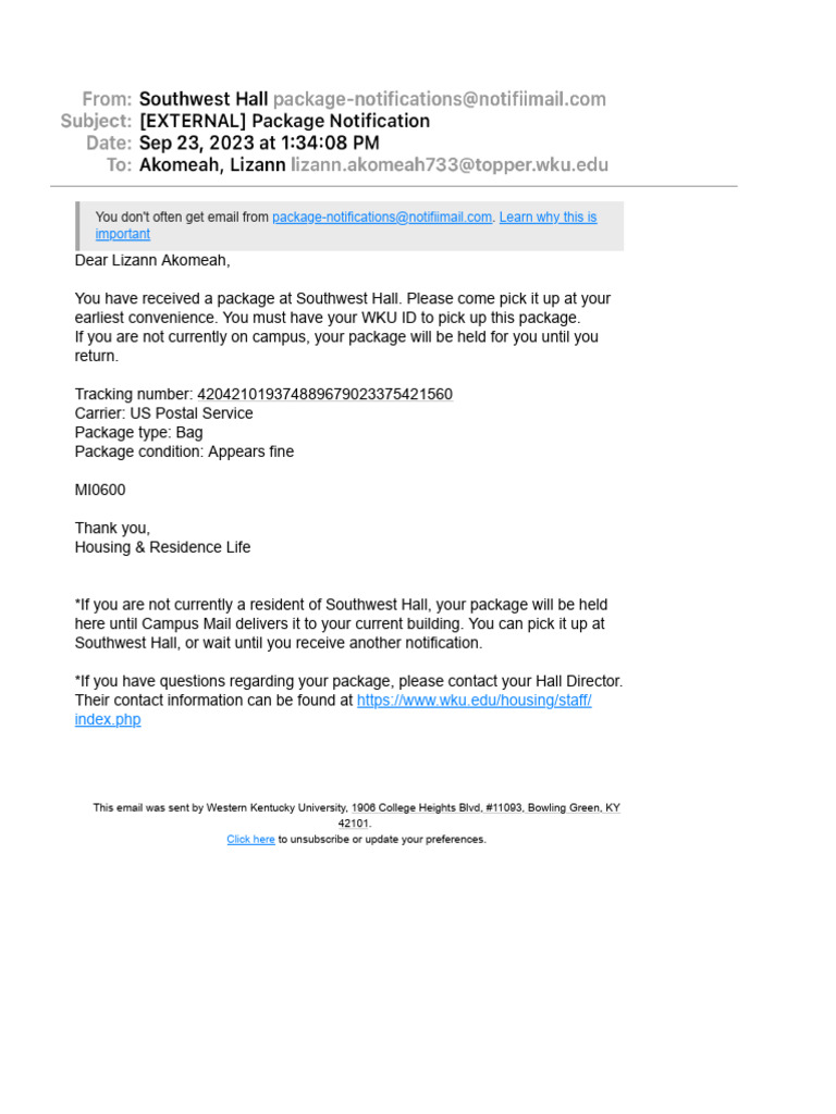 (EXTERNAL) Package Notification | PDF