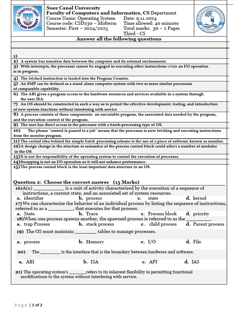 Midterm 3 Rd Level | PDF | Process (Computing) | Operating System