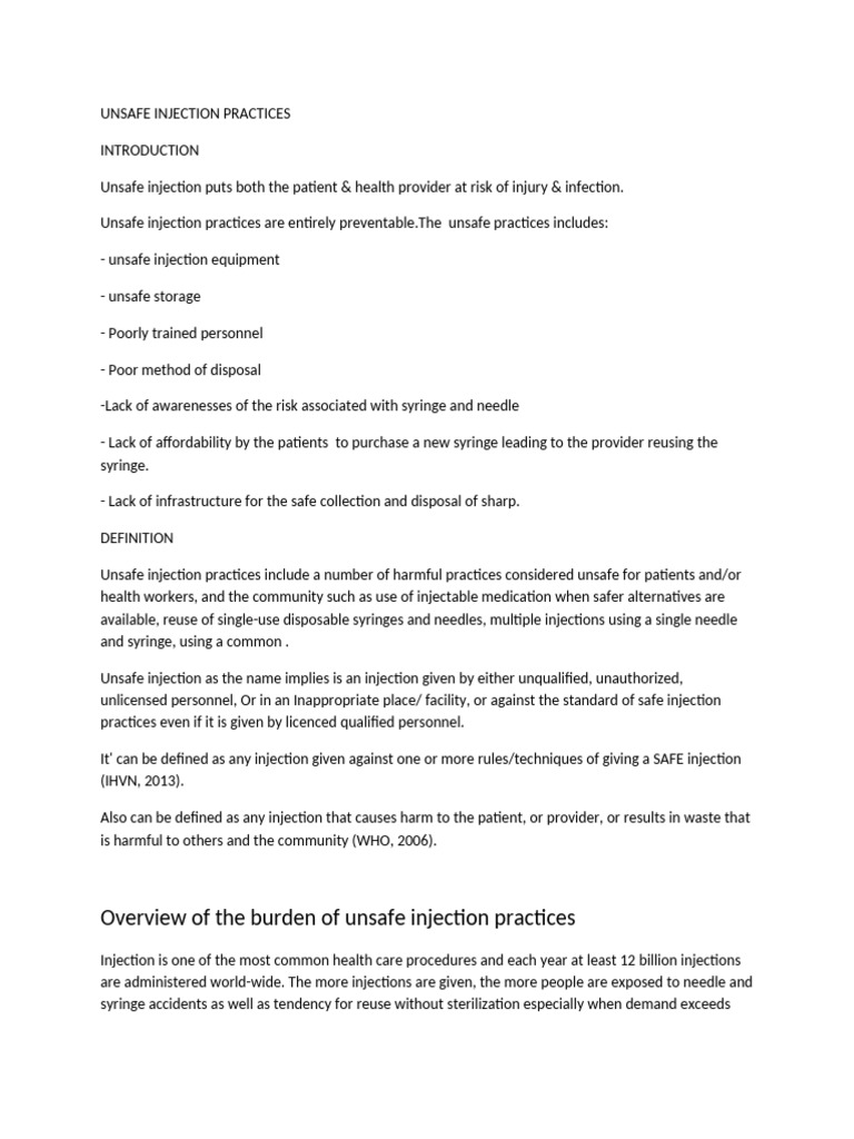 Unsafe Injection Practices | PDF | Injection (Medicine) | Hepatitis C