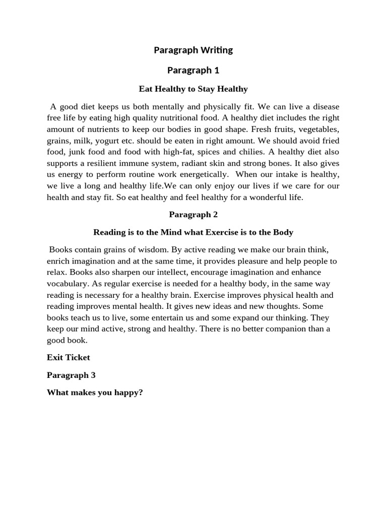 G4 Paragrph Writing | PDF | Foods | Healthy Diet