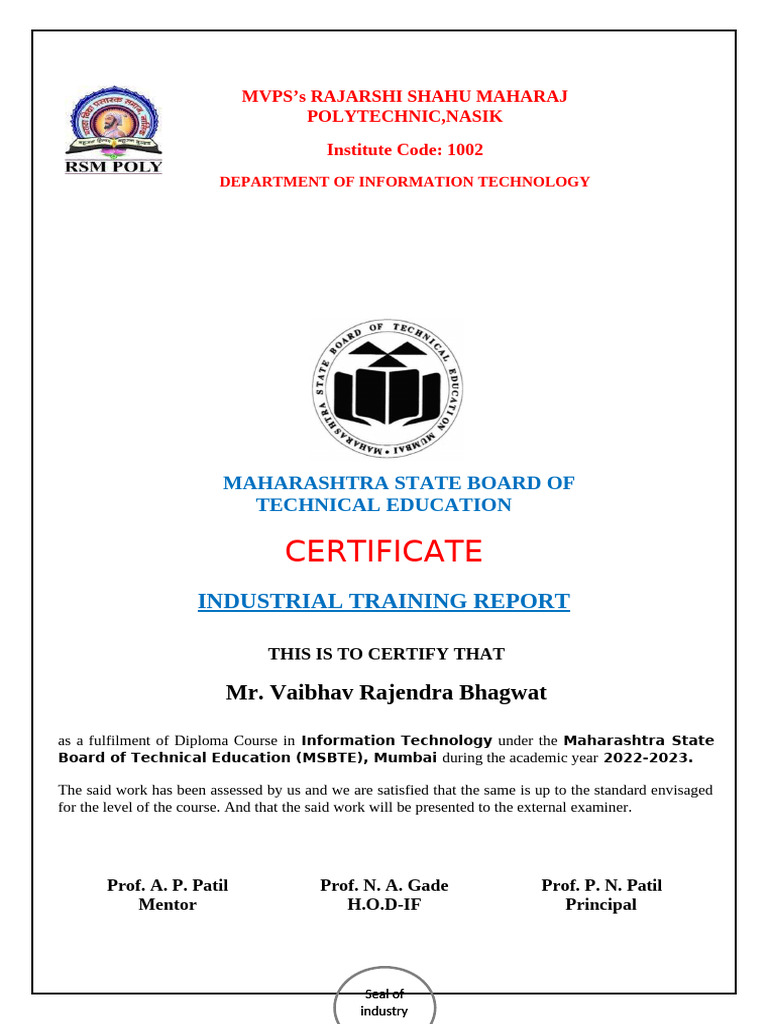 Vaibhav ITR Certificate | PDF