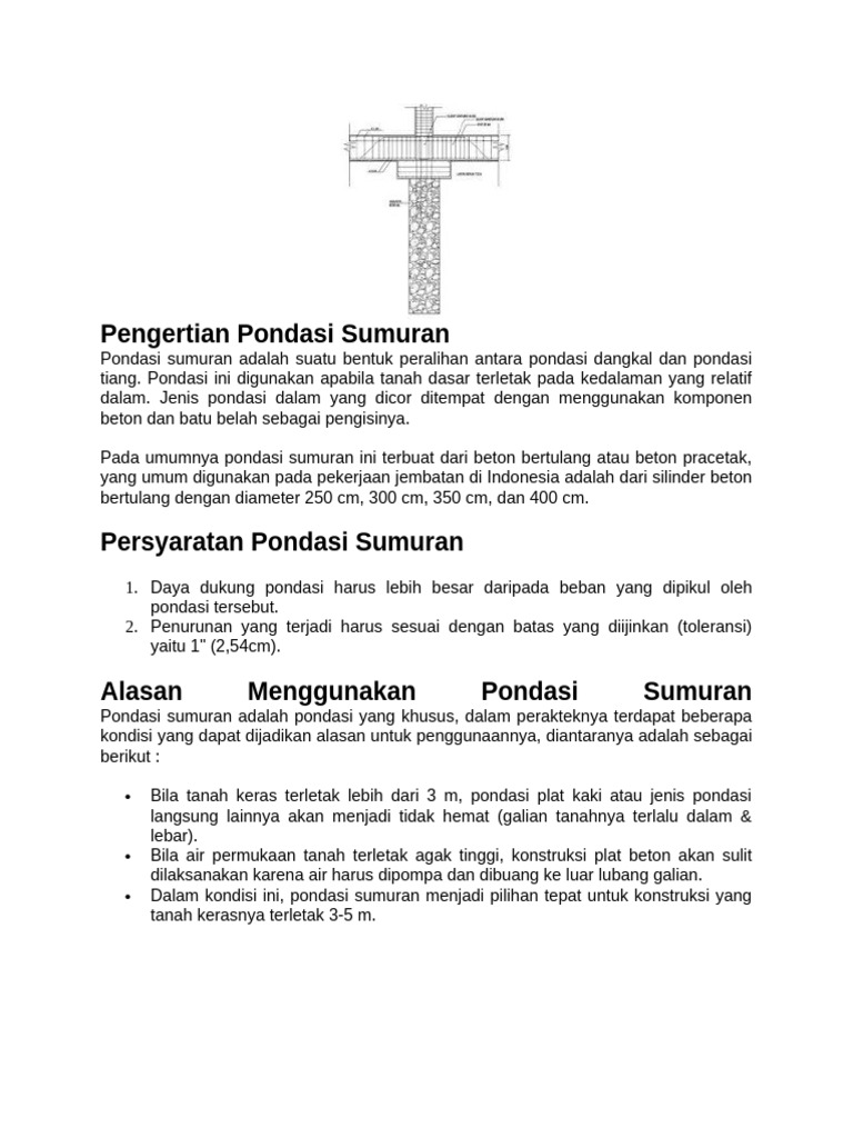 Pengertian Pondasi Sumuran | PDF