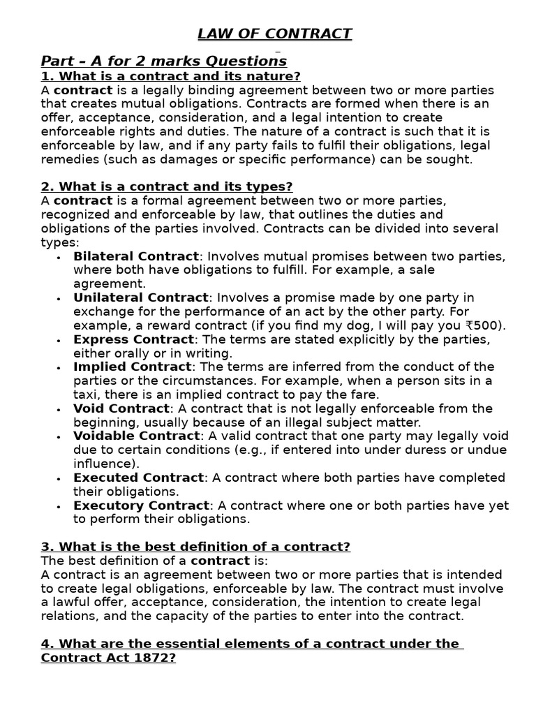 contract question and Answer for Sem. 1-1 | PDF | Breach Of Contract ...