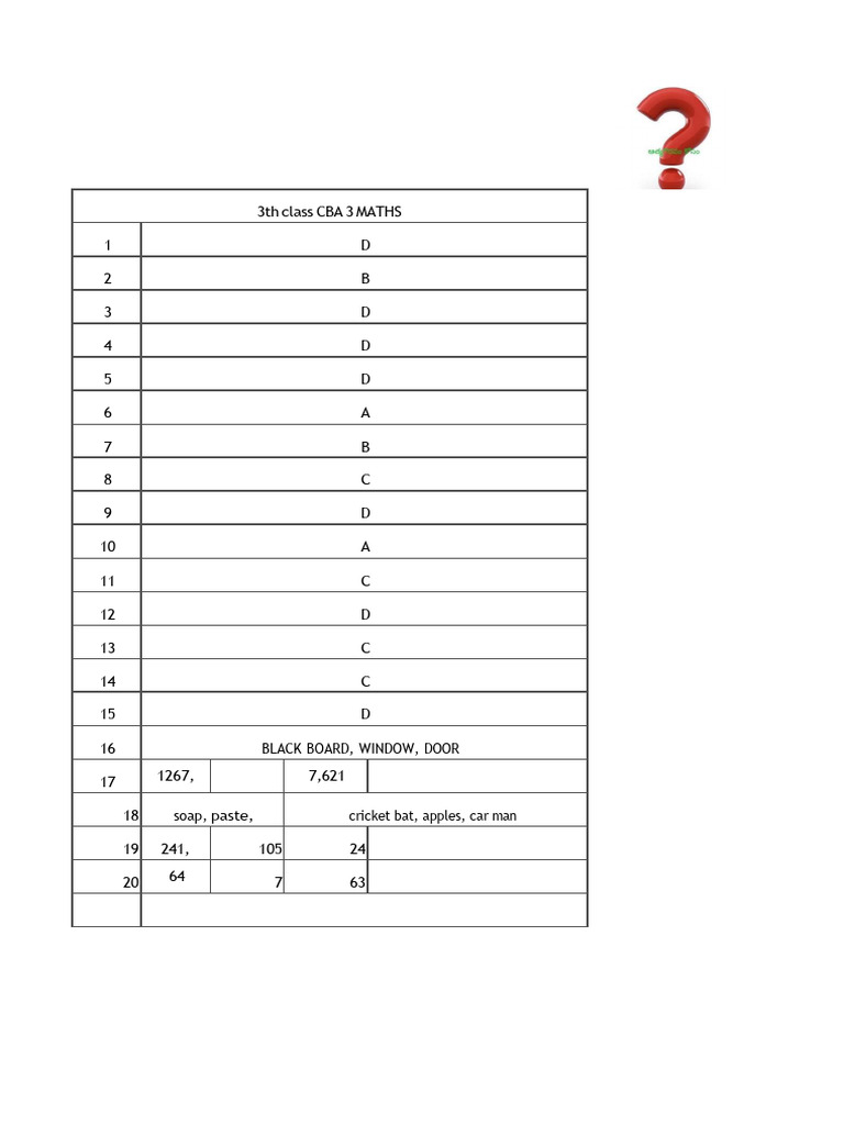 3RD Class Cba 3 Maths-1 | PDF