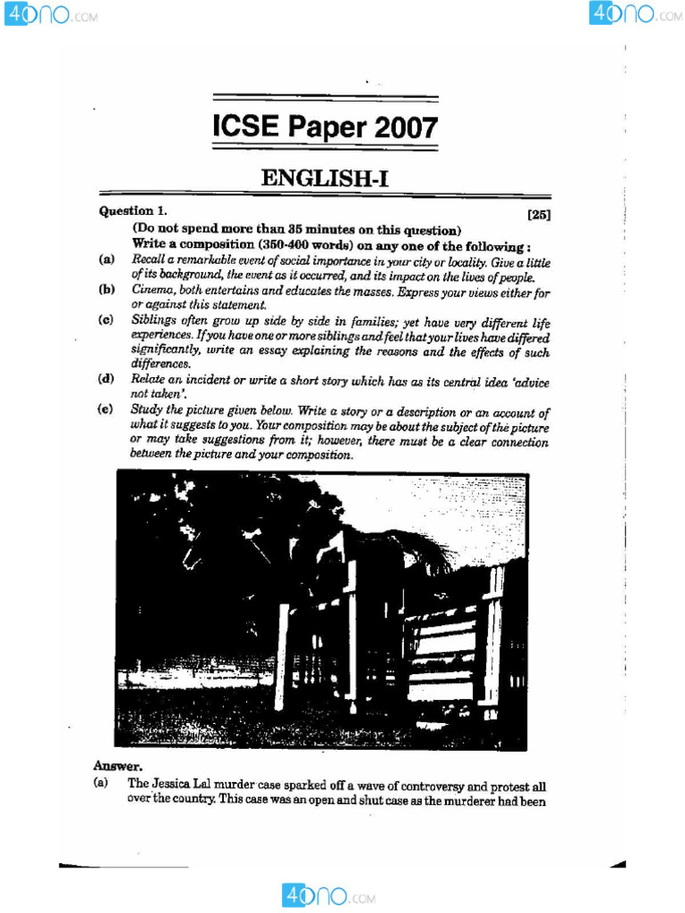 Icse English Class 10 2007 | PDF