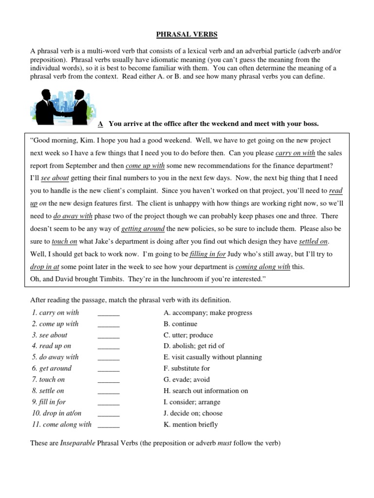 Phrasal Verbs - Handouts and Teacher Notes | PDF | Phrase | Object ...