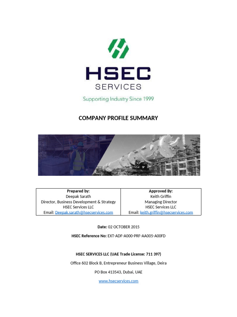 Hsec Services Profile Summary Gen v1.0 | PDF | Risk Management ...