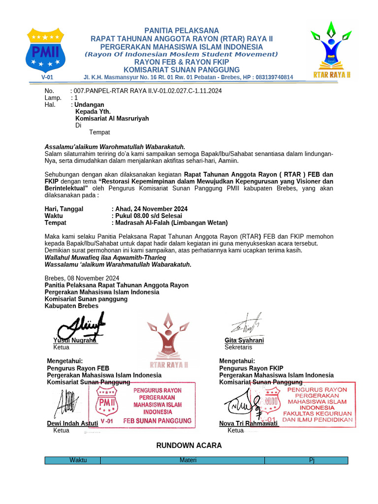 Undangan Rapat Tahunan PMII Brebes | PDF