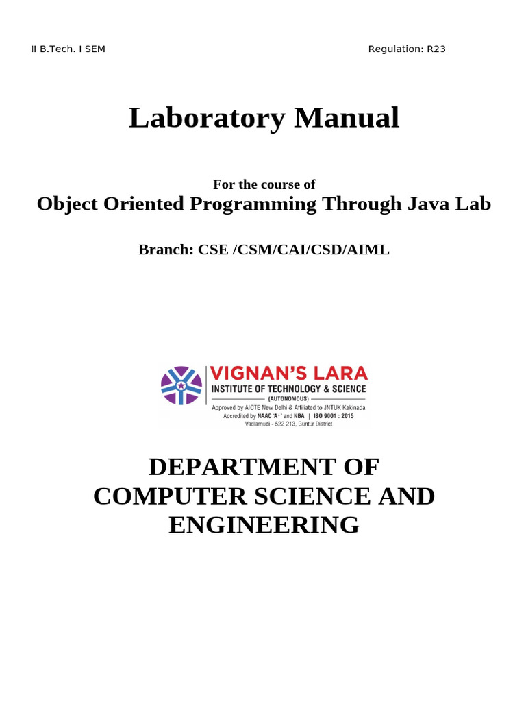 Oop Through Java Lab Mannual 2024 | PDF | Java (Programming Language) | Computer Programming