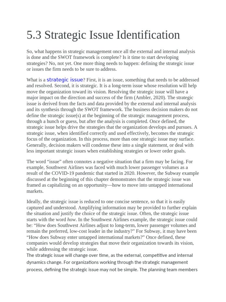 Strategic Issue Identification | PDF | Strategic Management | Swot Analysis