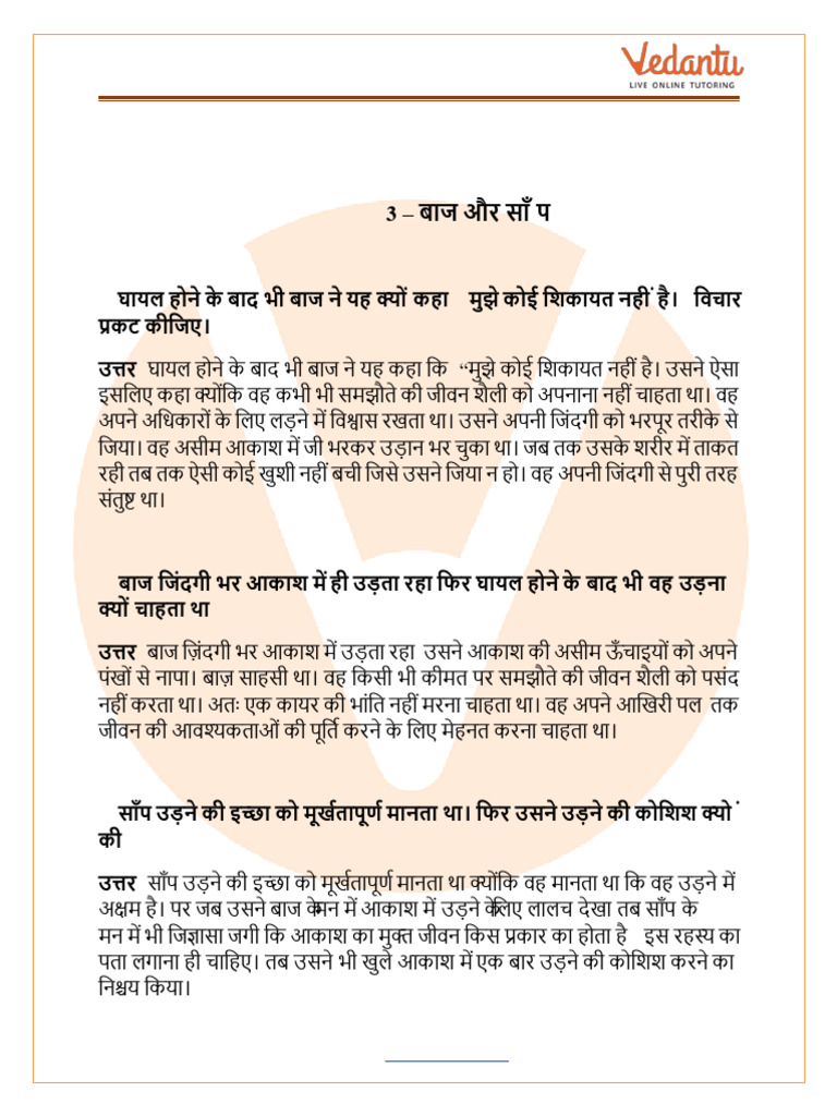 NCERT Solutions For Class 8 Hindi Vasant Chapter 13 Baaj Aur Saanp ...