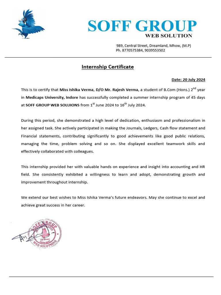 Ishika verma internship certificate | PDF