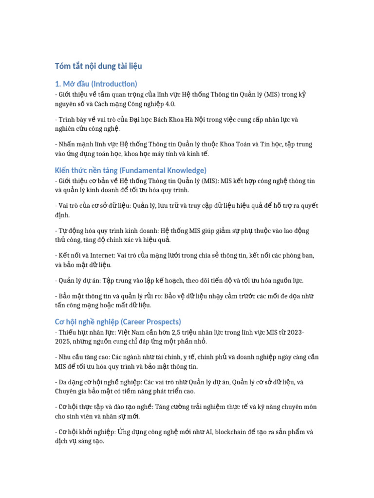 Tom Tat Noi Dung Tai Lieu | PDF