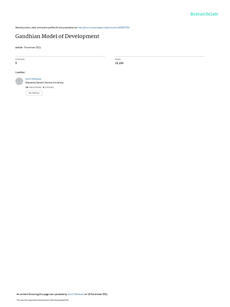 Gandhian Model of Development | PDF | Mahatma Gandhi | Sociology