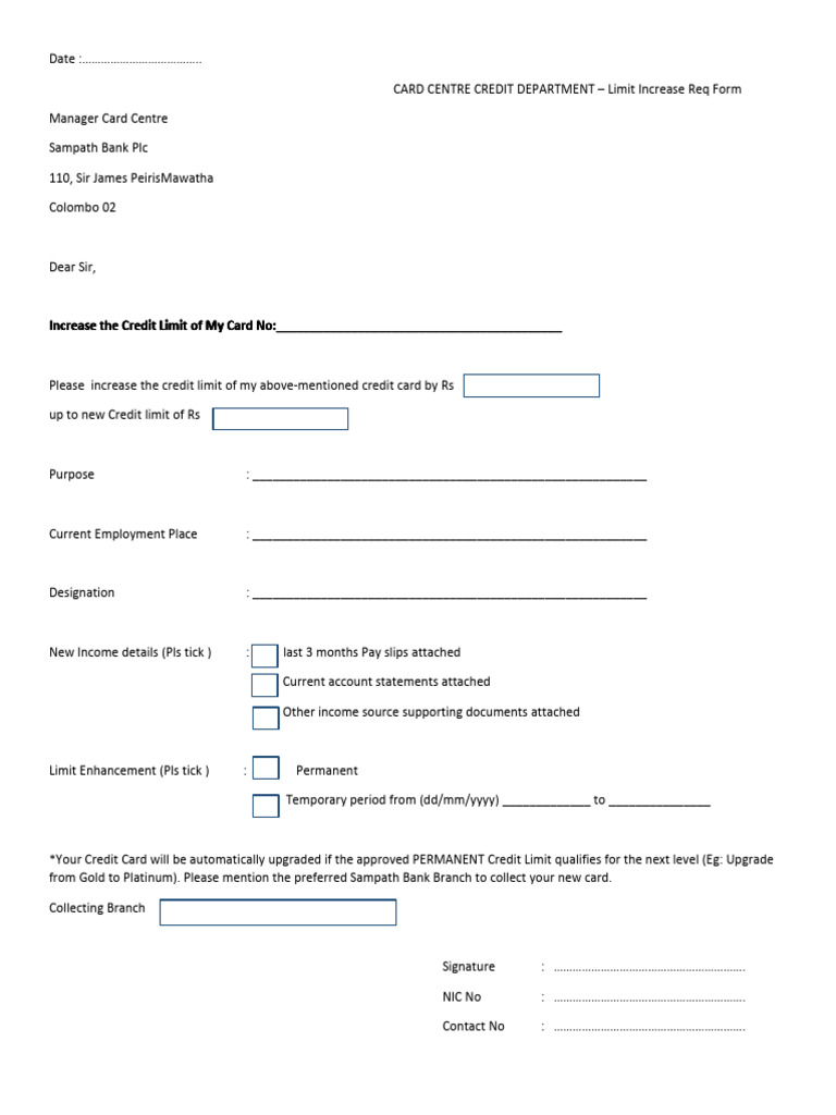 Credit Limit Increase Request Form | PDF