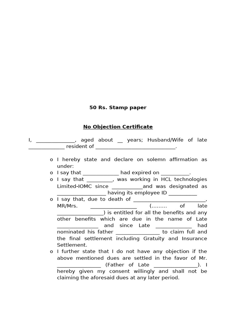 GTLI, EDLI, Gratuity, FNF_No_Objection_Certificate (Non Claimant) | PDF