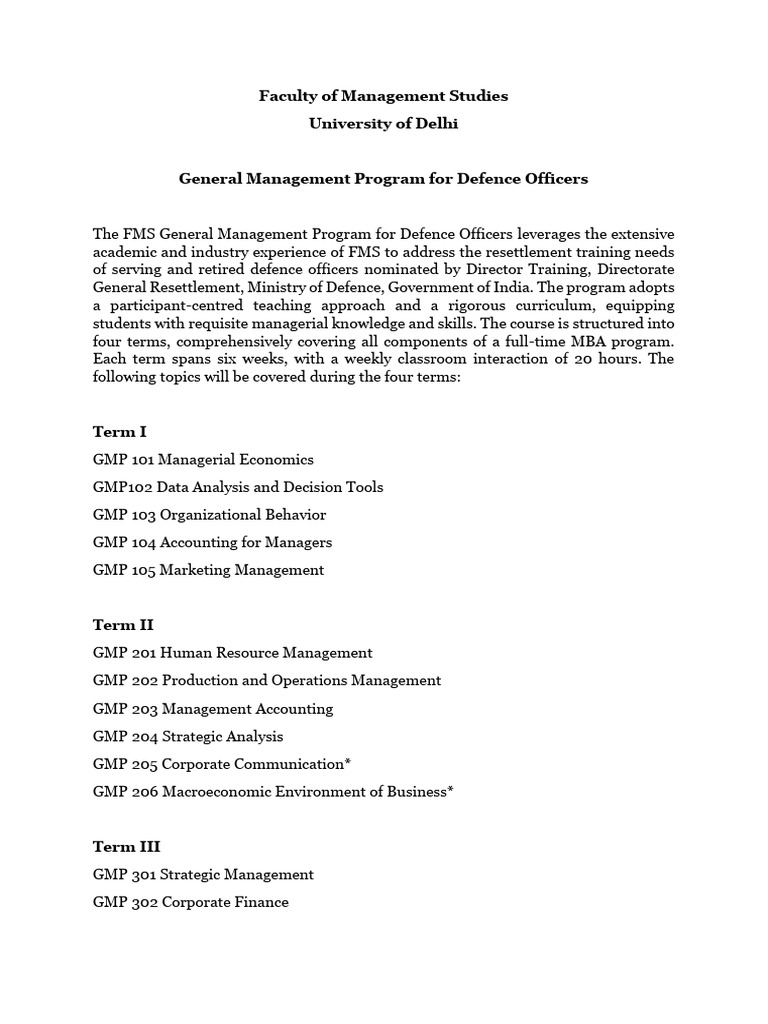 GMP Curriculum for Defence Officers | PDF