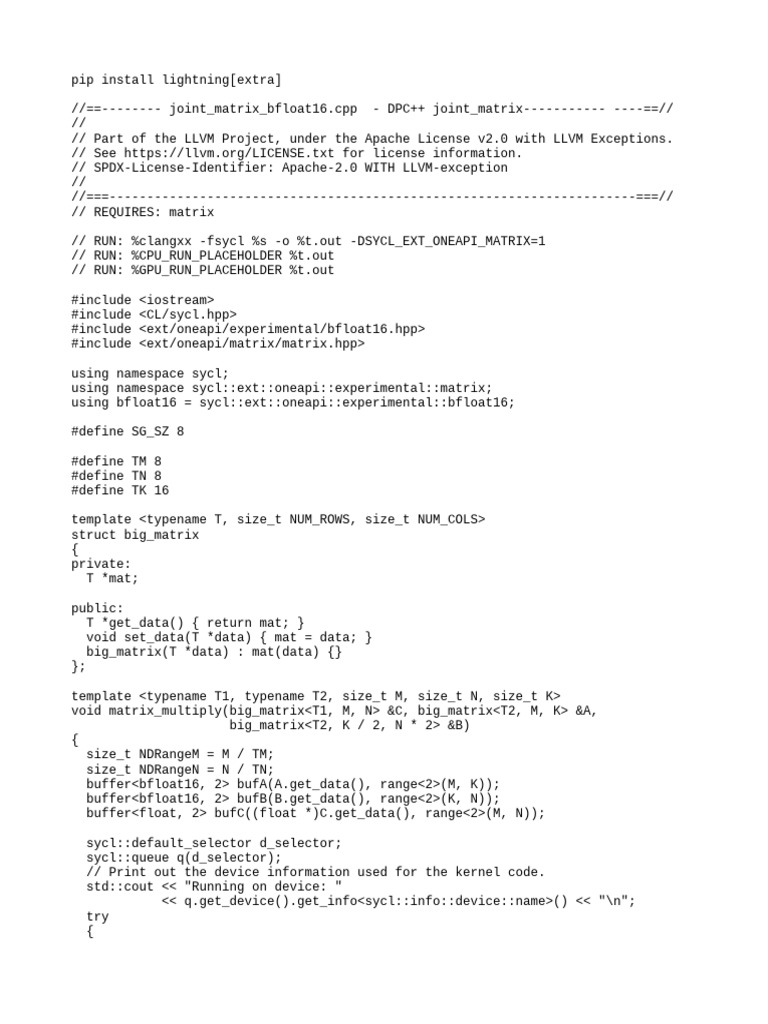 SYCL Bfloat16 Matrix Multiplication | PDF | Computer Science | Object Oriented Programming