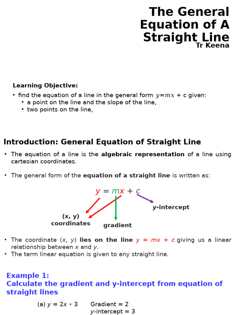 Lesson 2 The Equation of Straight Line | PDF | Line (Geometry) | Equations