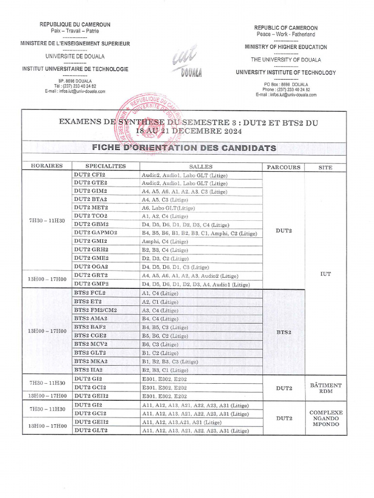 Fiche d'Orientation Des Candidats Examen S1 DUT2, BTS2_2024-2025 | PDF