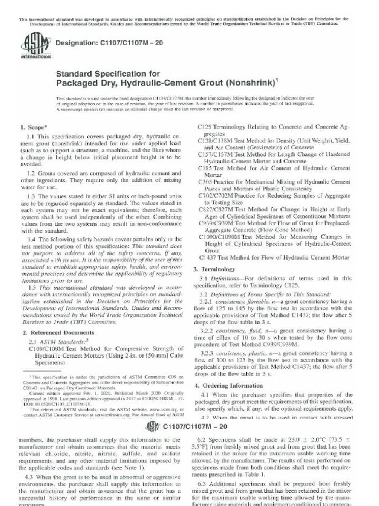 Astm C1107-1107M - 20 | PDF