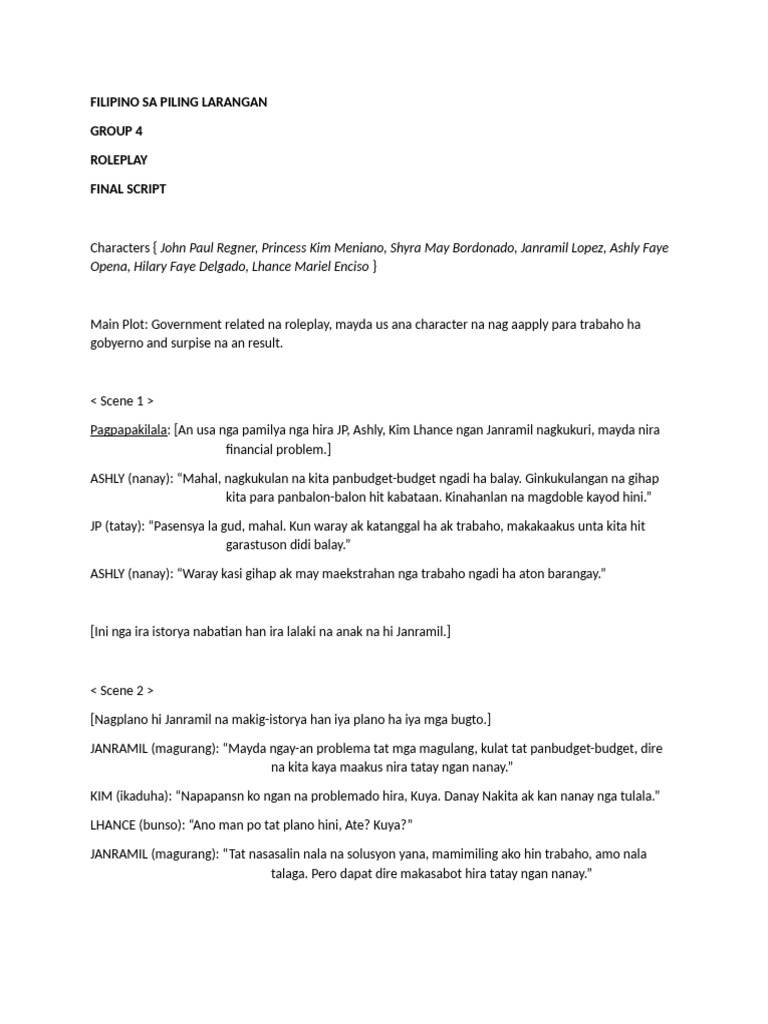 FILIPINO SA PILING LARANGAN Final Script | PDF | Philippines