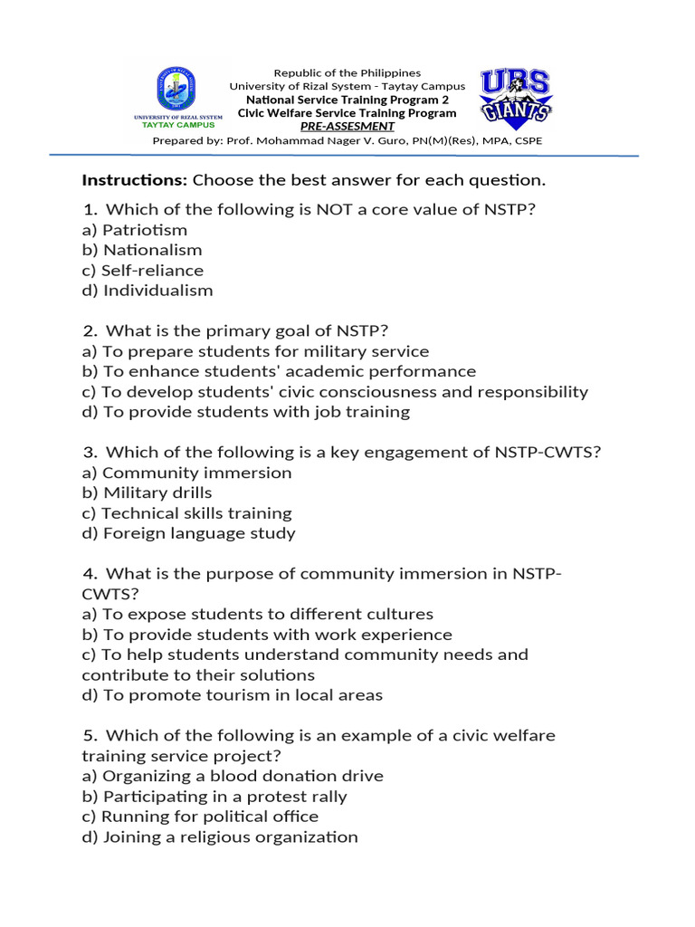 NSTP PRE-ASSESMENT | PDF | Community | Awareness