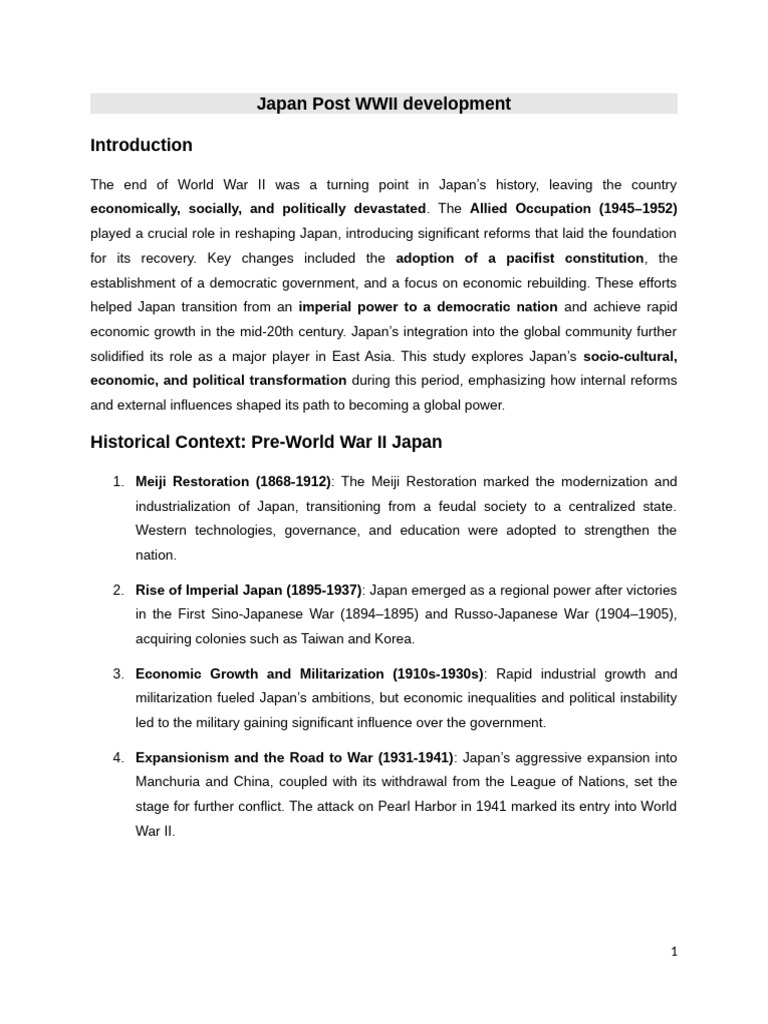 Japan Post WWII Development | PDF | Japan | Empire Of Japan