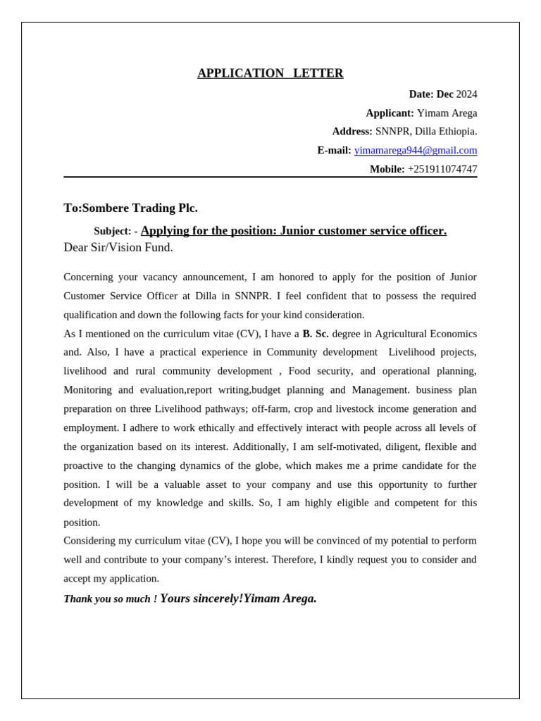 Yimam Arega Application Somd | PDF
