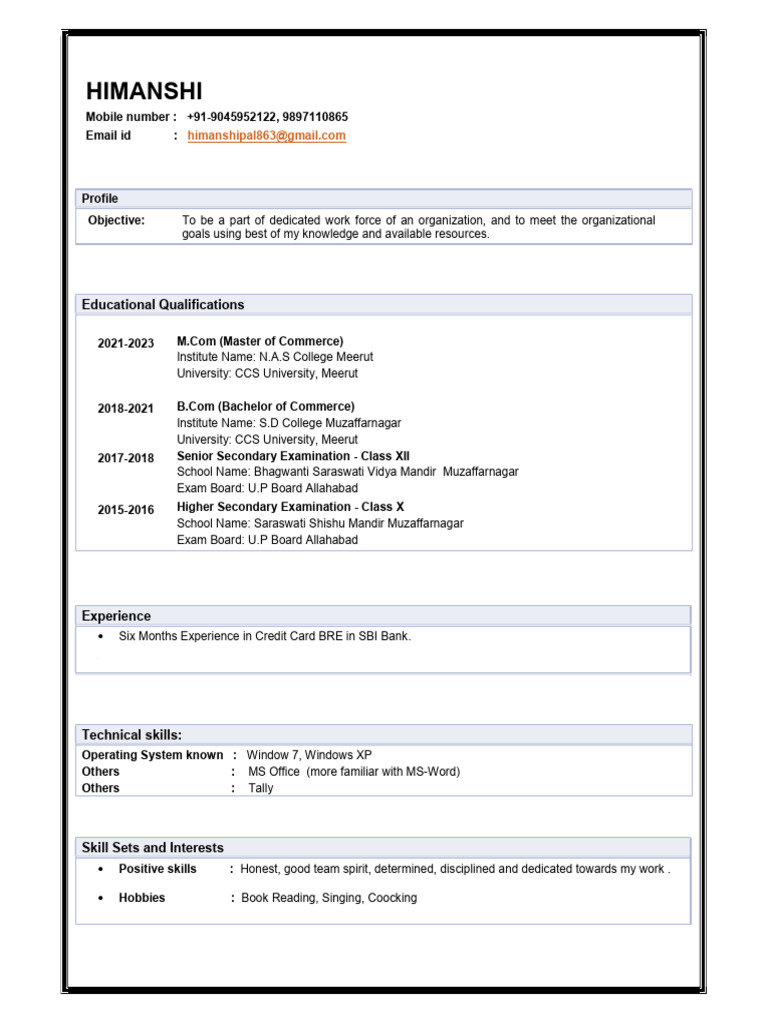 Himanshi Pal - Resume Overview | PDF