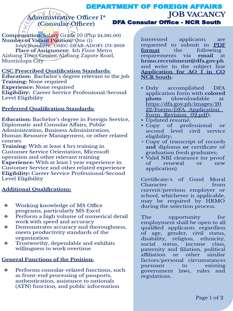 Consular Officer Job Opening | PDF | Passport