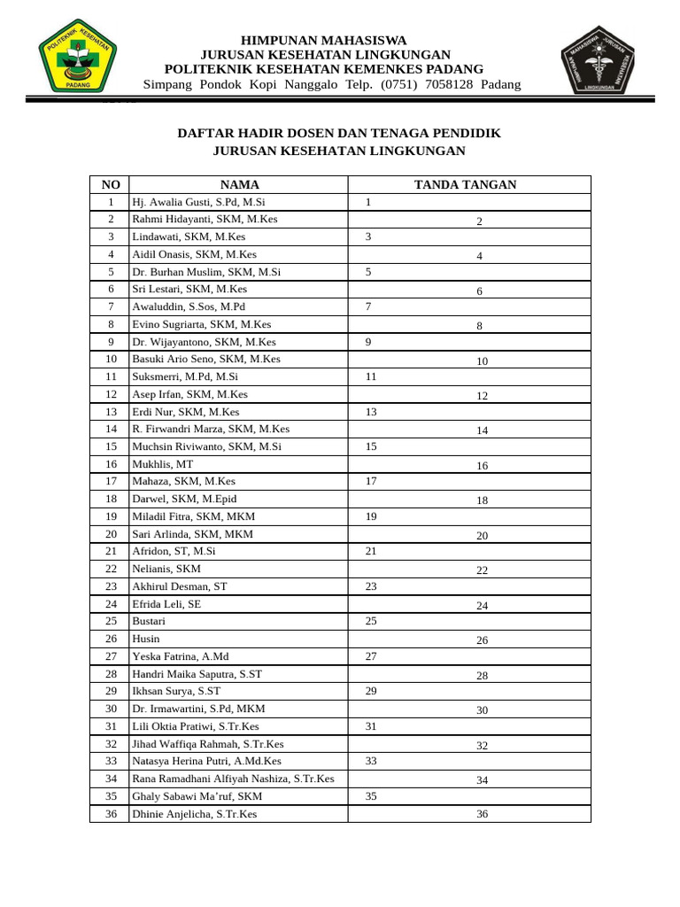 Daftar Hadir Dosen Dan Tendik | PDF