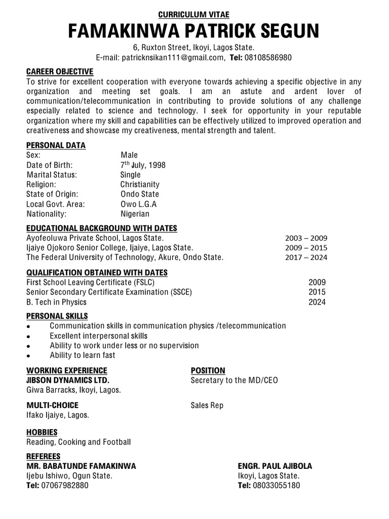 FAMAKINWA PATRICK SEGUN Conv | PDF