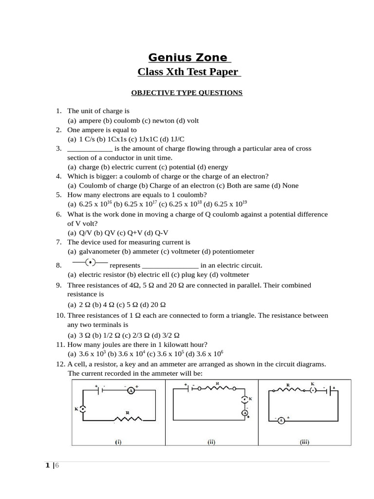 10 - Science - Phy - Electricity - WS With Ans - Vipina | PDF | Electrical Resistance And ...