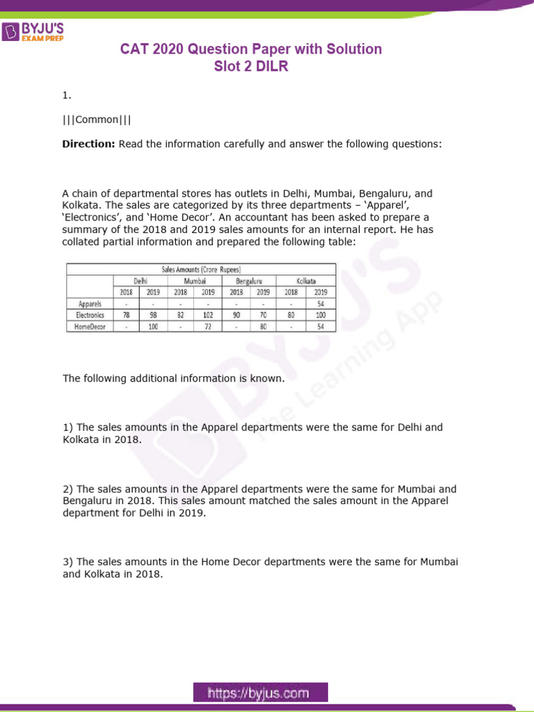 CAT 2020 Question Paper With Solution Slot 2 DILR | PDF | Mathematics