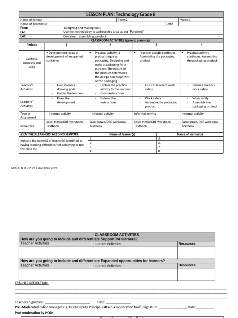 Grade 8 Term 2 Lesson Plan WEEK 3 OF 2024 | PDF | Lesson Plan | Teachers