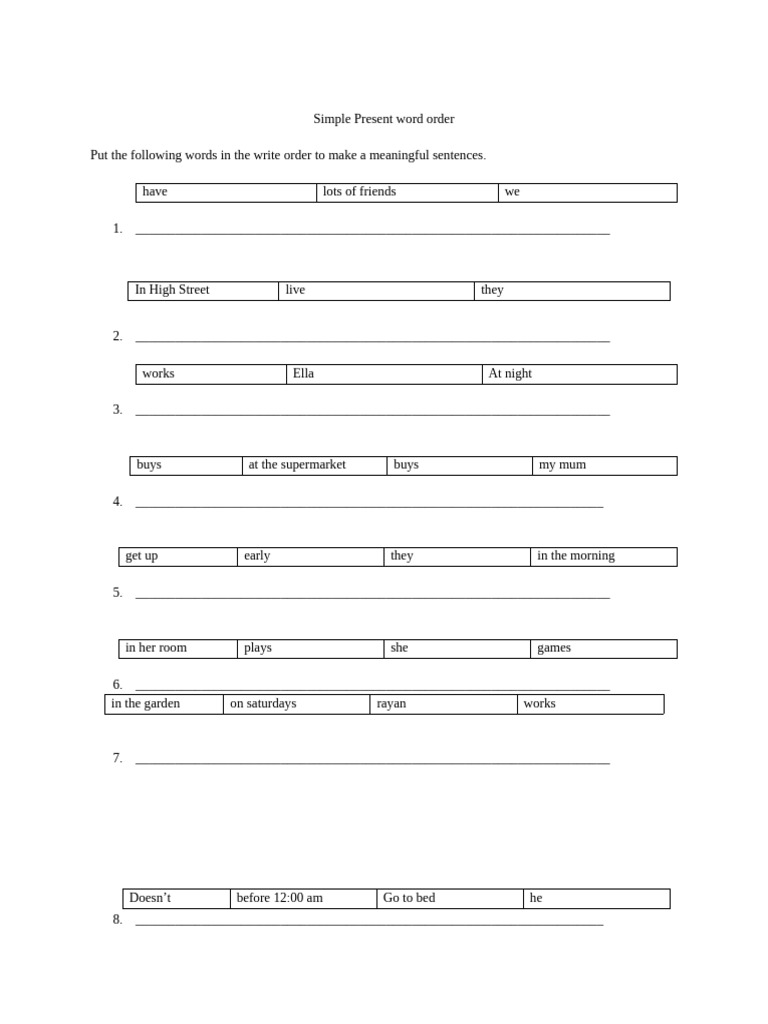 Simple Present word order | PDF