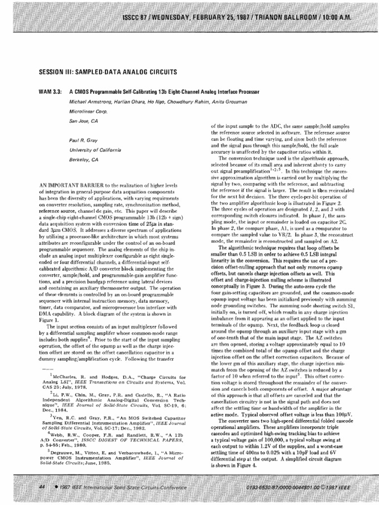 ISSCC (1987) - Gray A CMOS Programmable Self-Calibrating 13-Bit Eight-Channel Data Acquisition ...