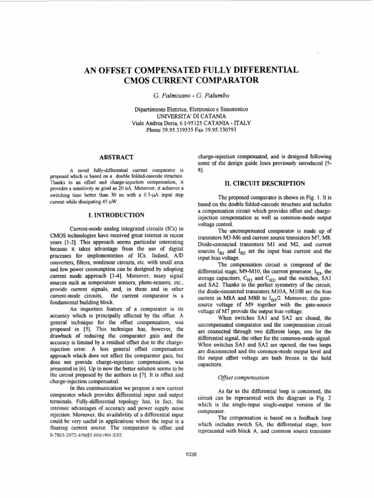An Offset Compensated Fully Differential CMOS Current Comparator | PDF ...