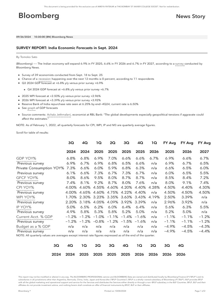 SURVEY REPORT India Economic | PDF | Macroeconomics | Economies
