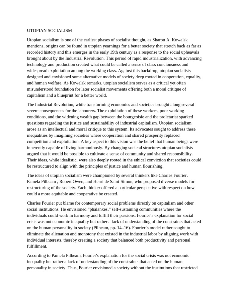 Utopian Socialism Final | PDF | Socialism | Capitalism